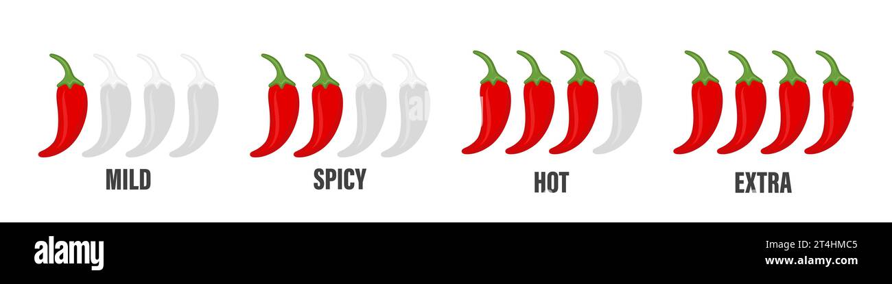 Vector Spicy Chili Pepper Levels. Red Jalapeno Pepper Strength Scale ...