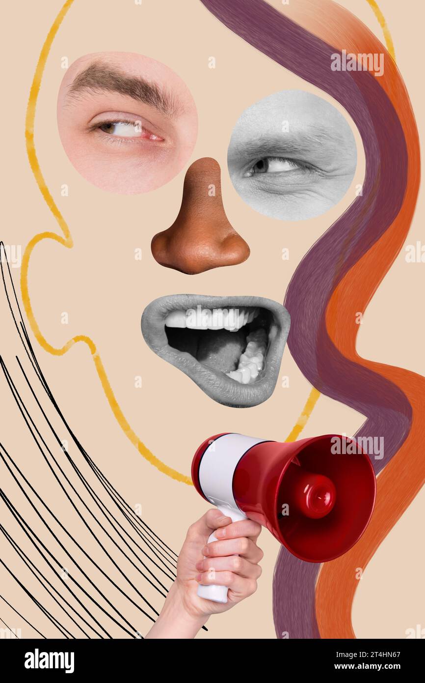 Creative template graphics collage image of funny face elements guy ...