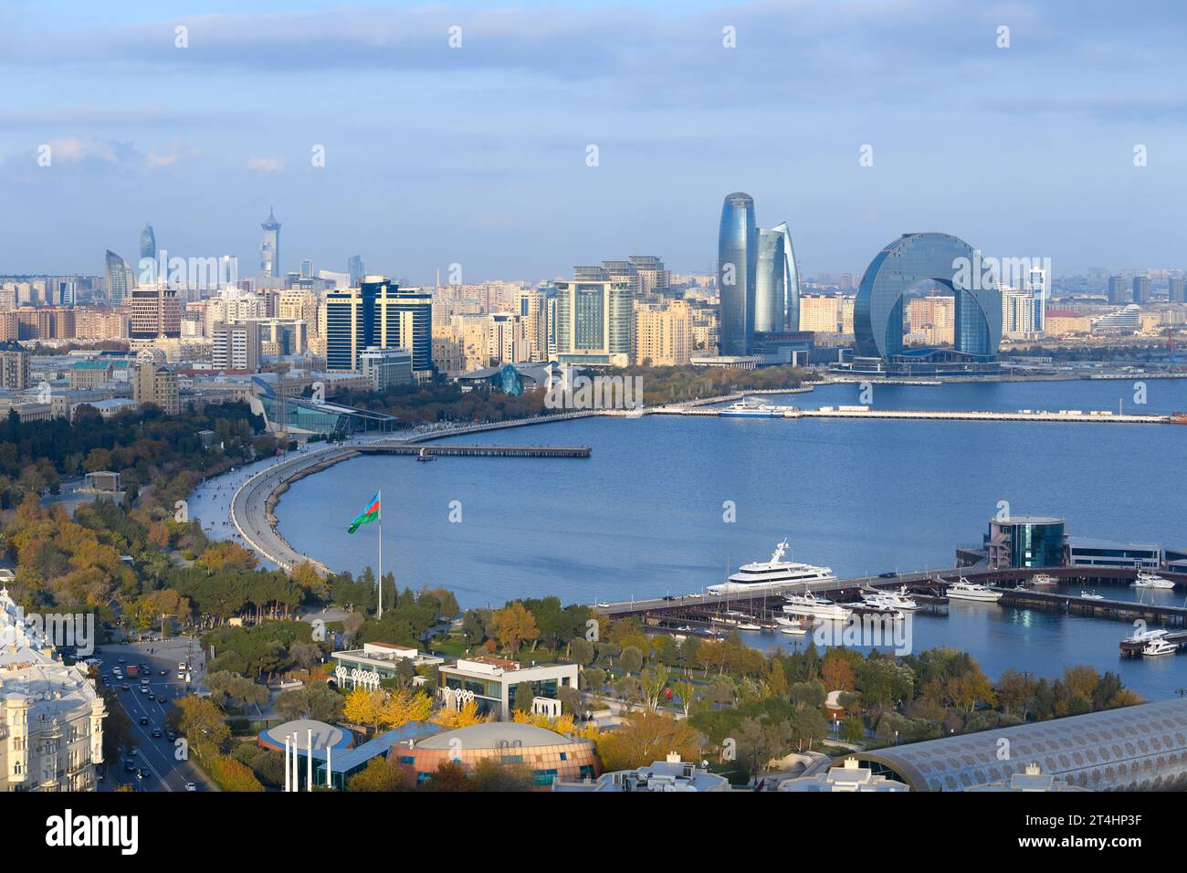 Modern skyline of Baku. Modern waterfront promenade of Baku, Azerbaijan ...