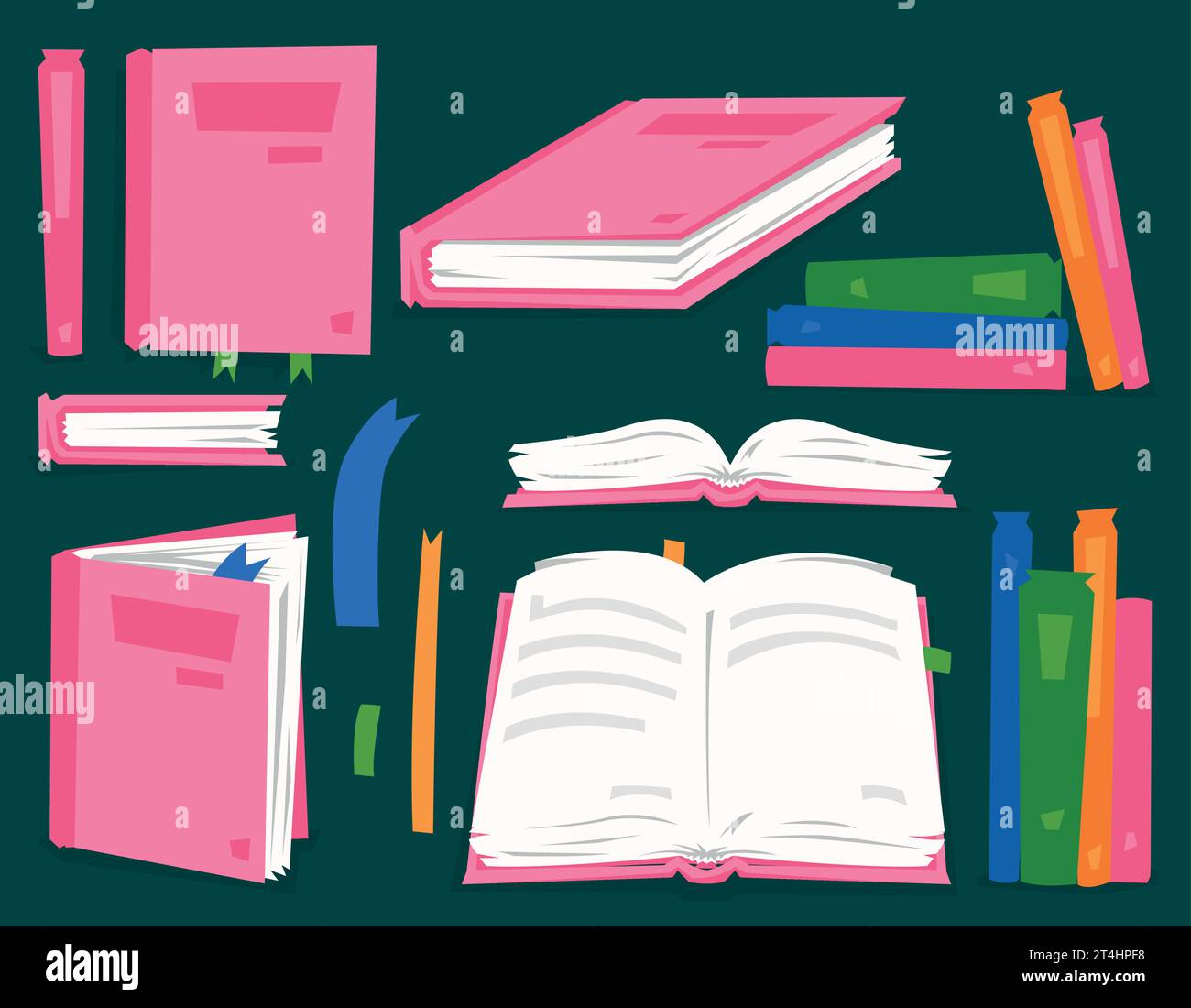 Book vector, books in different position on the table, bookmarks ...