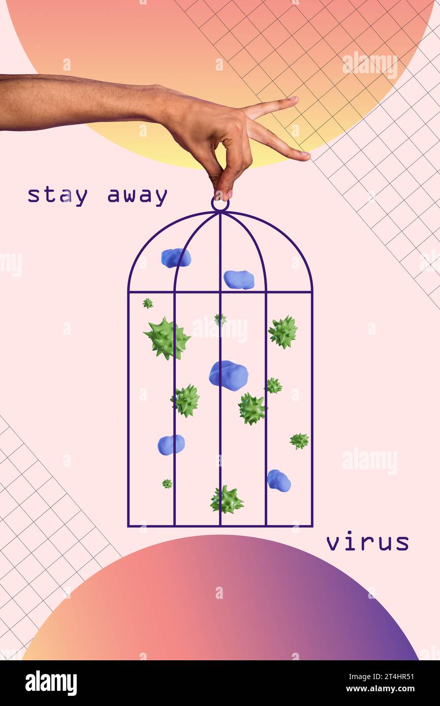 Vertical composite creative abstract photo collage of hand hold cage ...