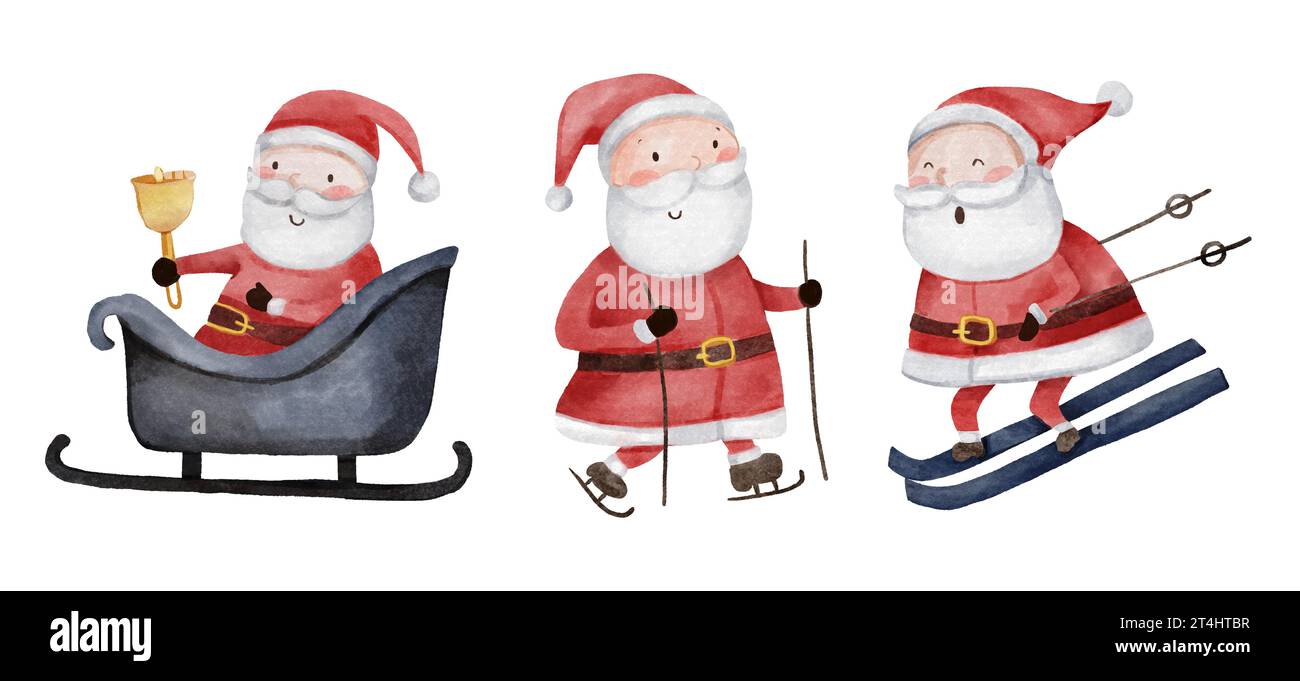 Santa claus . Christmas theme . Watercolor paint cartoon characters ...