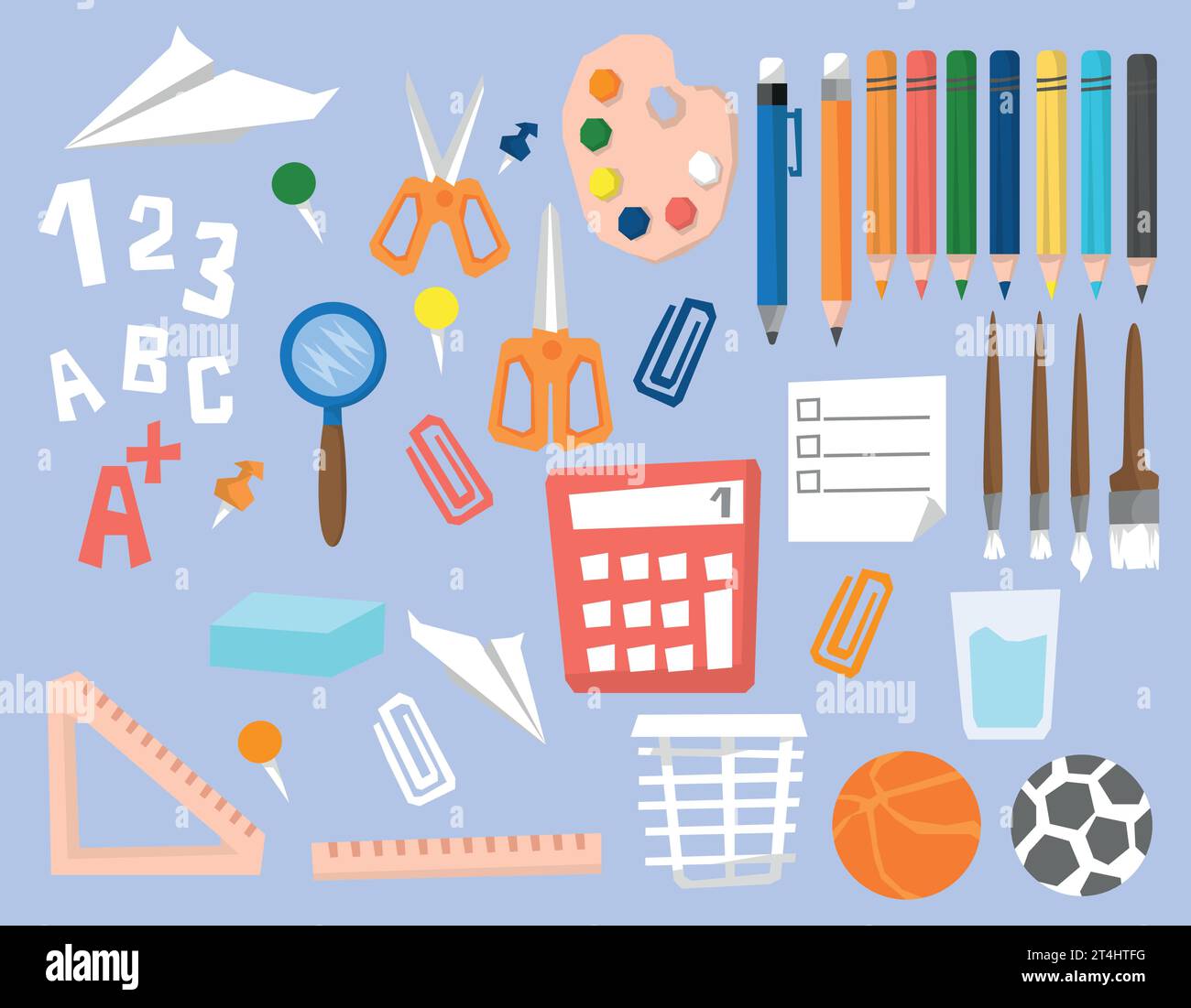 Big set of vector illustration on the theme of school, colored pencils ...