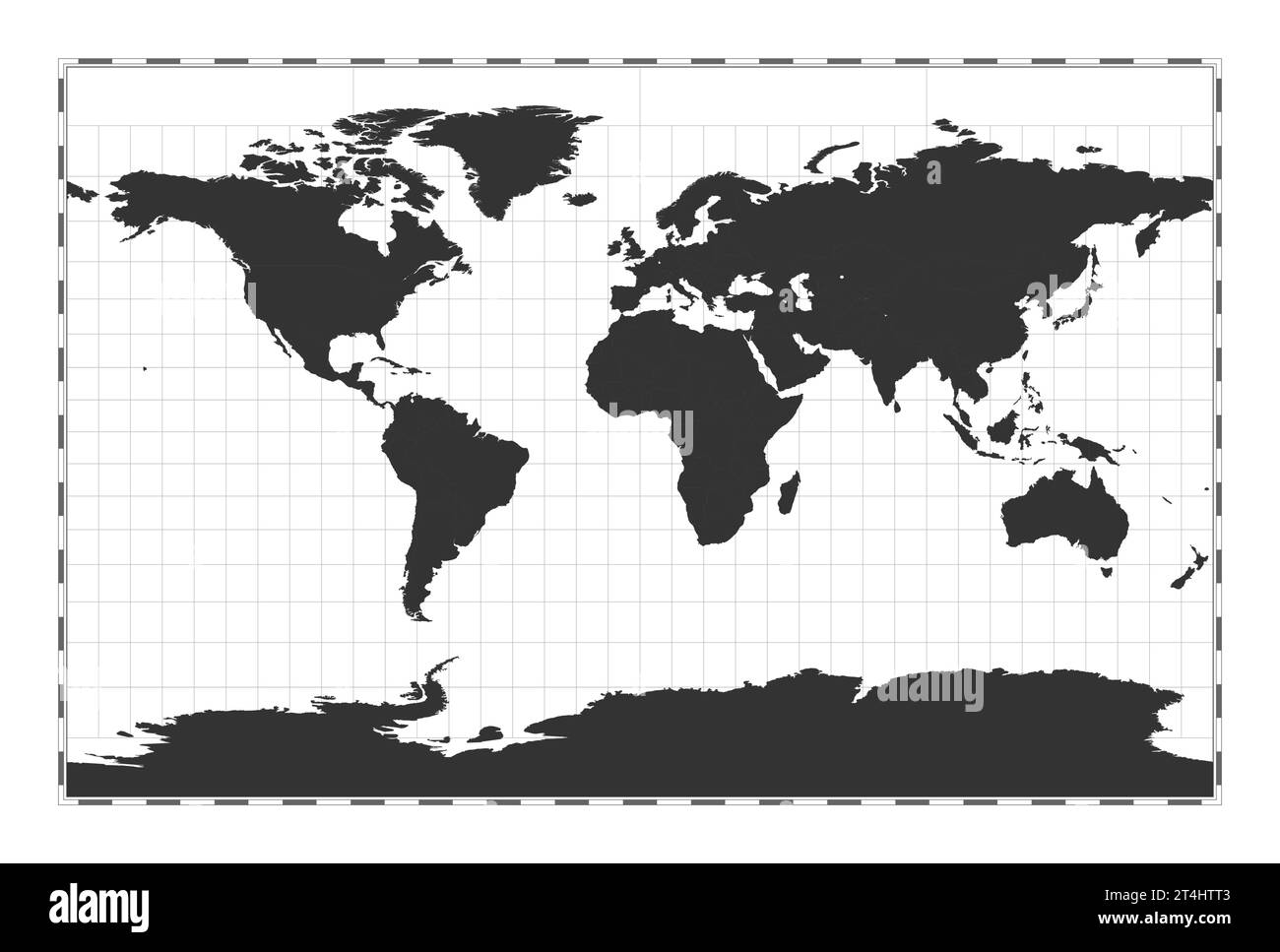 Vector world map. Cylindrical stereographic projection. Plain world ...
