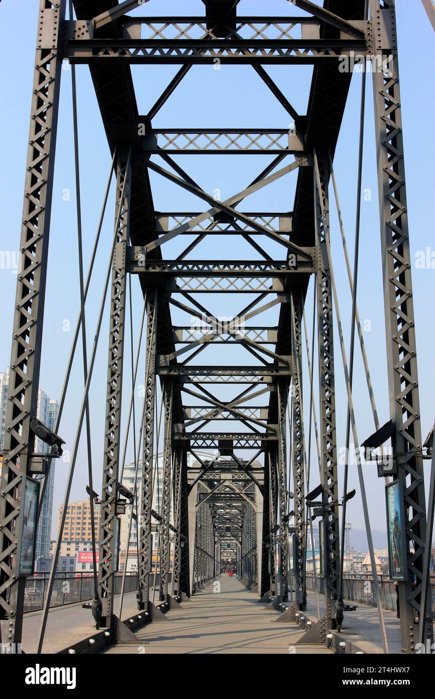 yalu river broken bridge building landscape, historic sites, China ...