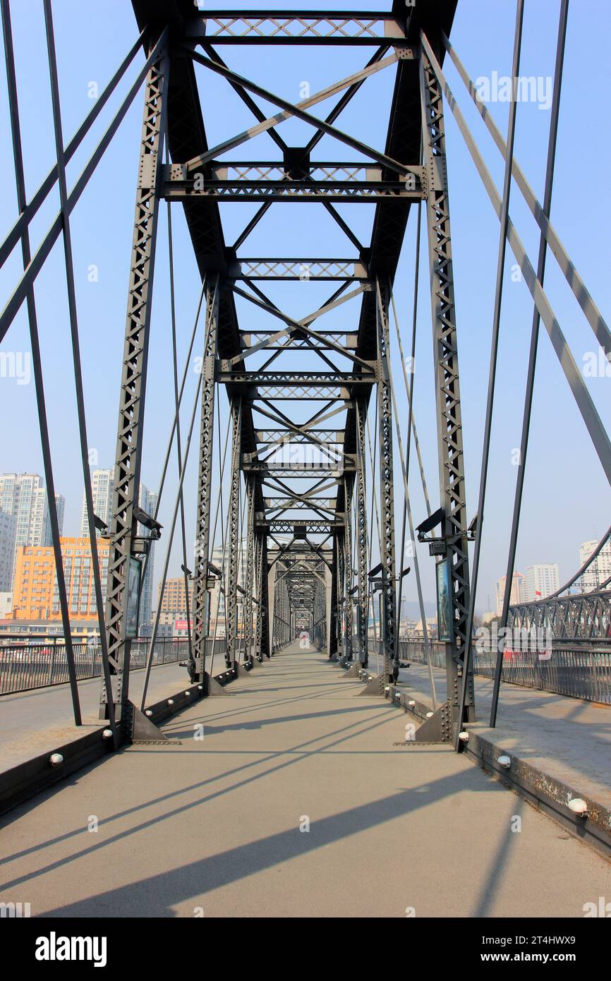 yalu river broken bridge building landscape, historic sites, China ...