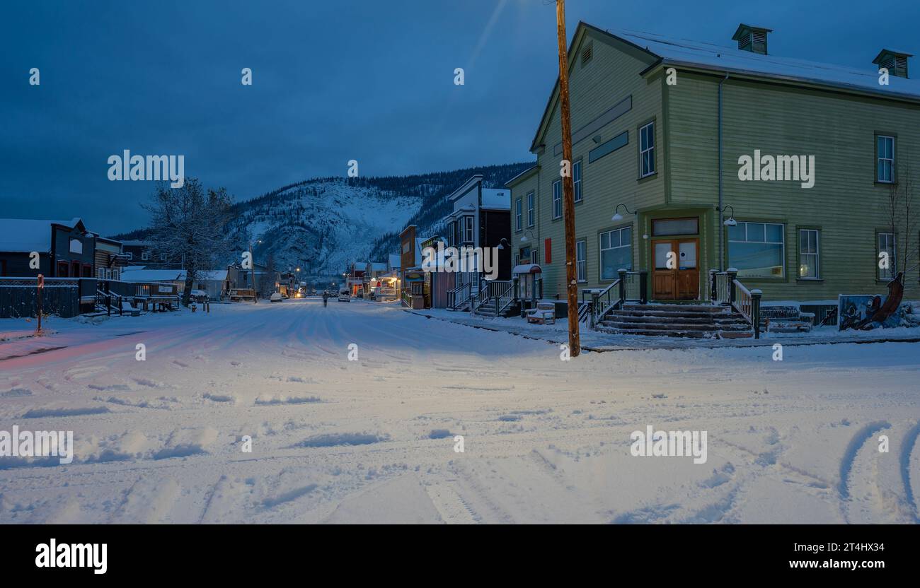 Snowy morning street view of Dawson City, Yukon, Canada Stock Photo - Alamy