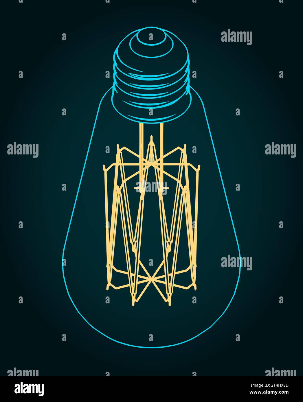 Stylized vector illustration of isometric blueprint of LED lamp with ...