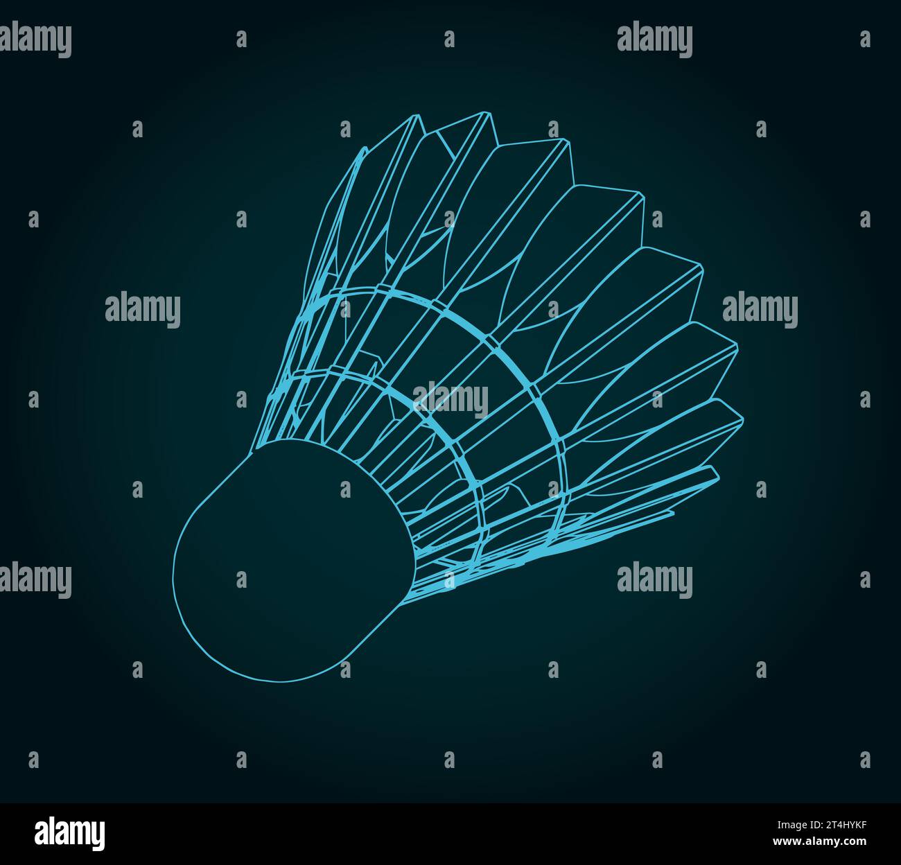 Stylized vector illustration of blueprint of a shuttlecock for playing ...