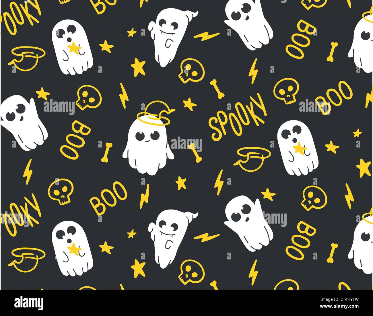 White cute Halloween ghost seamless pattern repeat print background. Vector illustration on ...