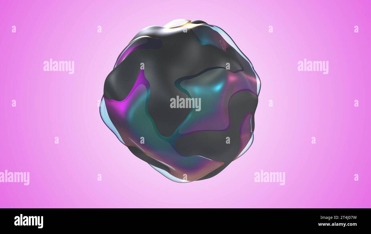 Black glass abstract noise object on pink back 3d render Stock Photo ...