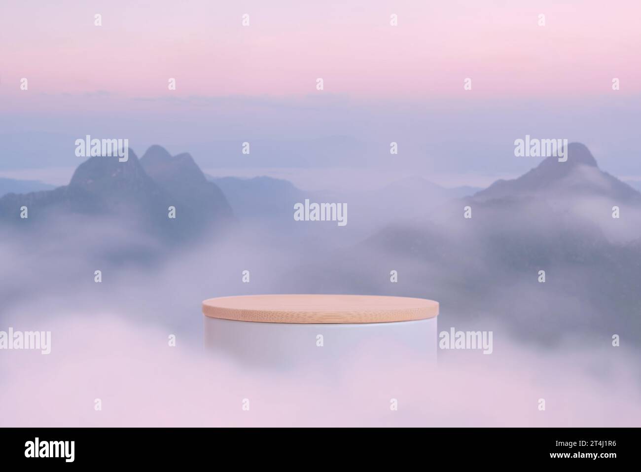 Minimal podium table top in outdoor on sky pink blue pastel soft cloud ...