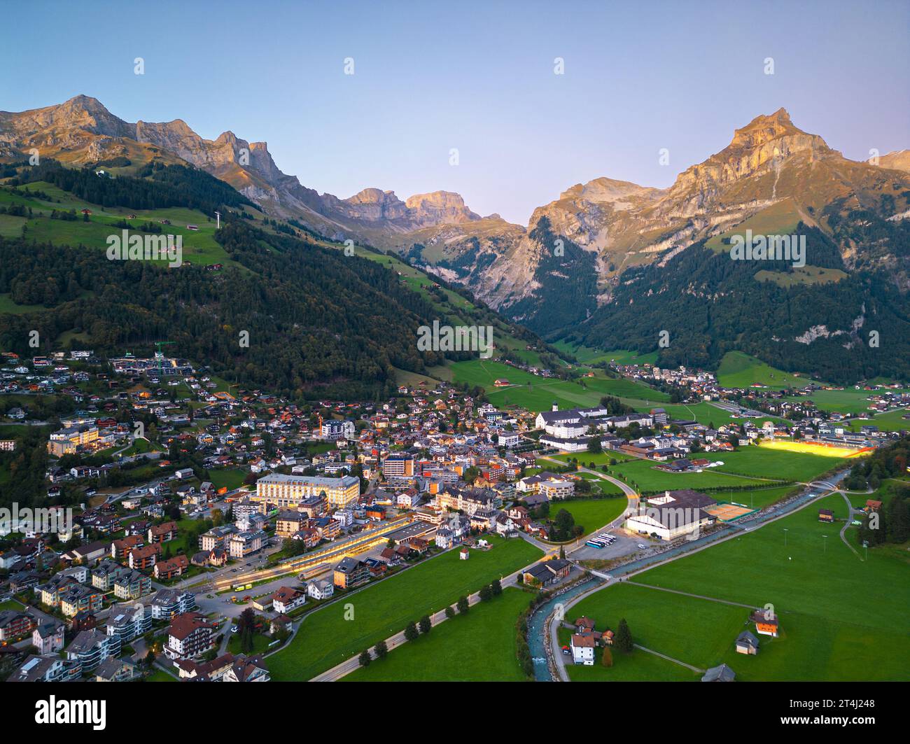 Engelberg, Switzerland in the alps at twilight Stock Photo - Alamy