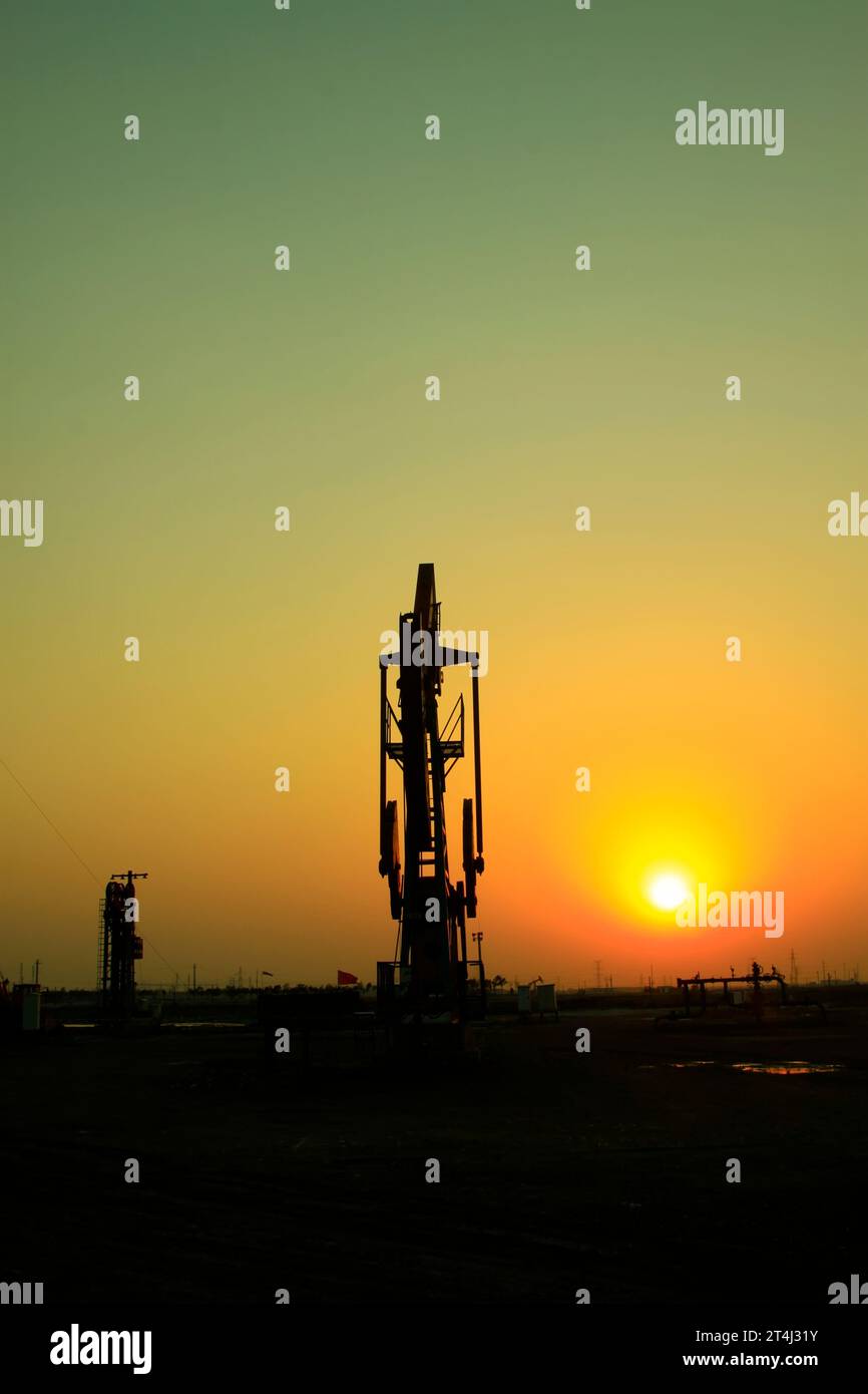 Crank balanced beam pumping unit in Jidong oilfield sunset scenery ...