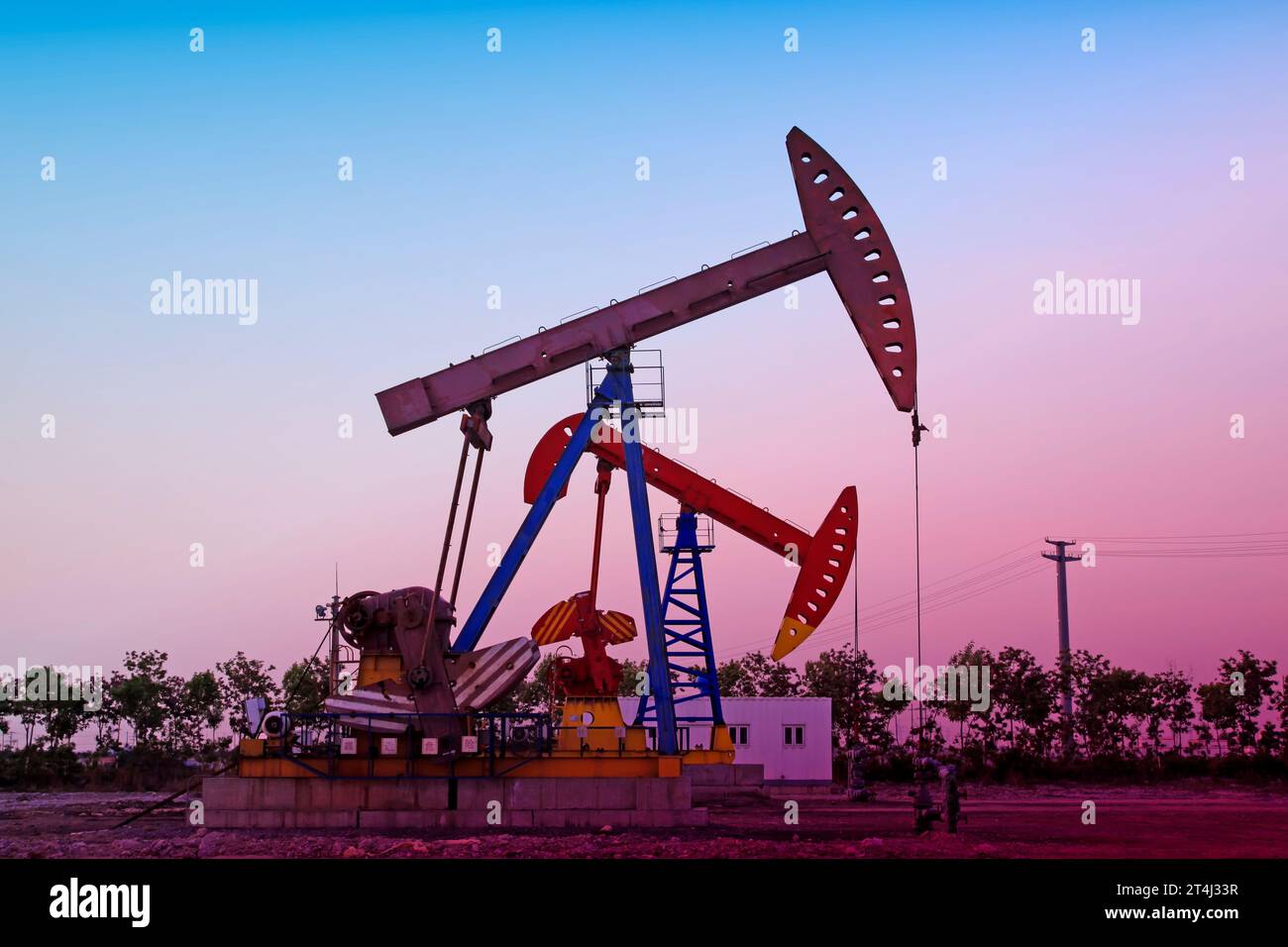 Crank balanced beam pumping unit in Jidong oilfield sunset scenery ...