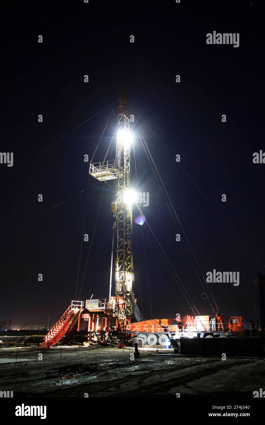 Crank balanced beam pumping unit in Jidong oilfield sunset scenery ...