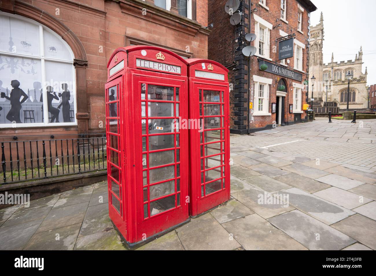 Red phone boxes Wallgate. Wigan borough of Greater Manchester. UK ...
