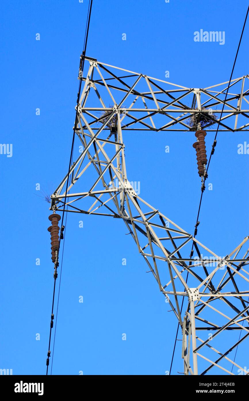 high voltage electric power steel tower, closeup of photo Stock Photo ...