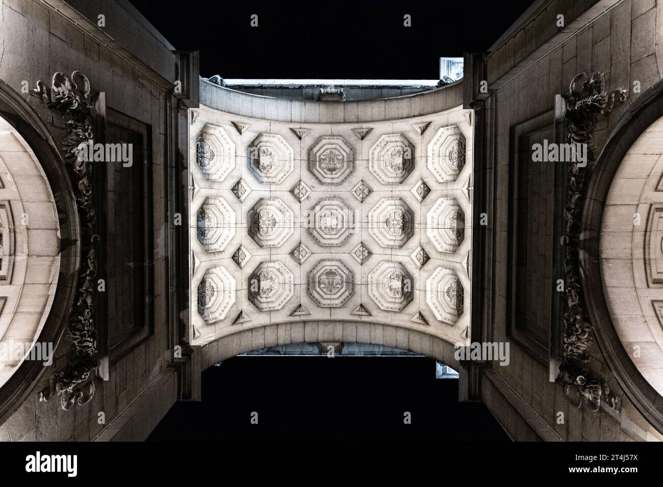 Caisson ceiling of the Triumphal Arch illuminated at night, Parc du ...