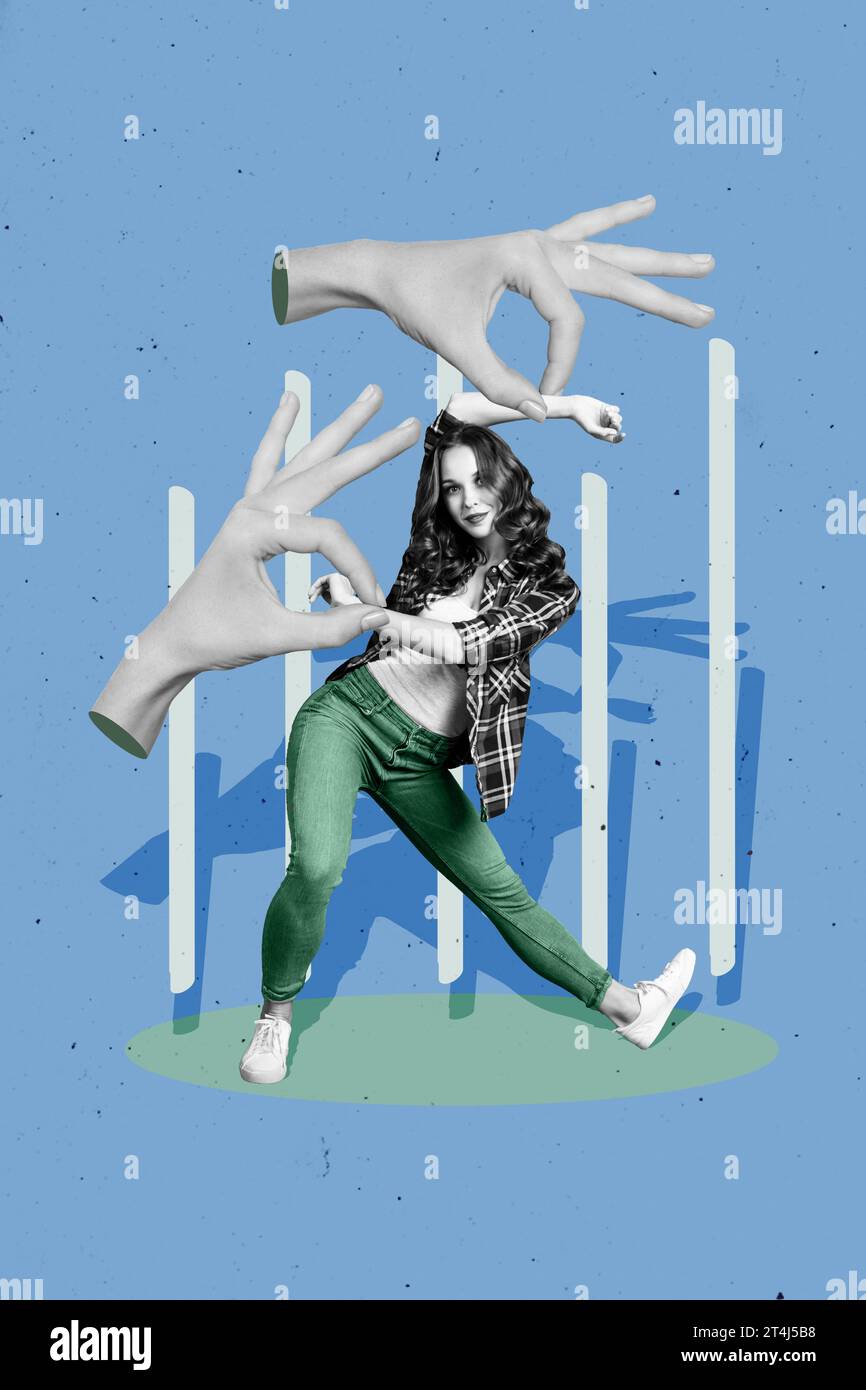 Placard sketch collage of human hands hold control funky weird flexible ...