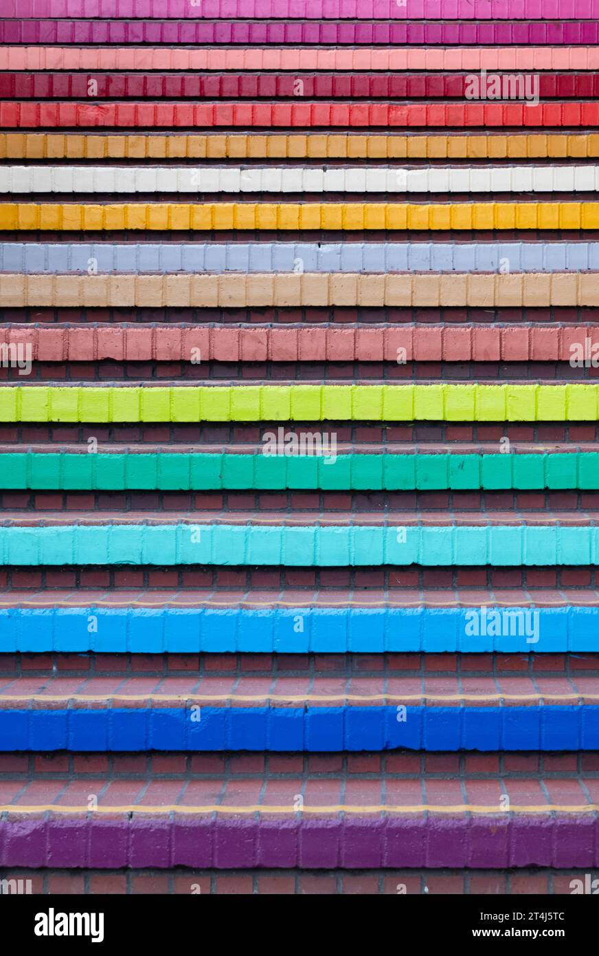 Stairs painted in the colors of the rainbow, going up to Ghirardelli ...