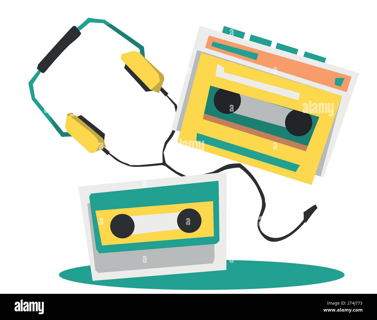 80s 90s portable player set, simple design, cassette, player ...