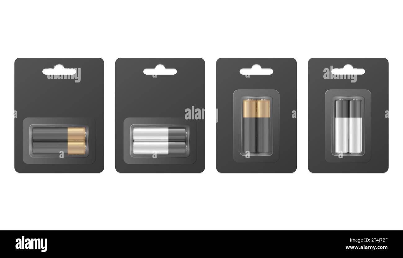 Vector 3d Realistic Two Alkaline Battery in the Black Paper Blister ...