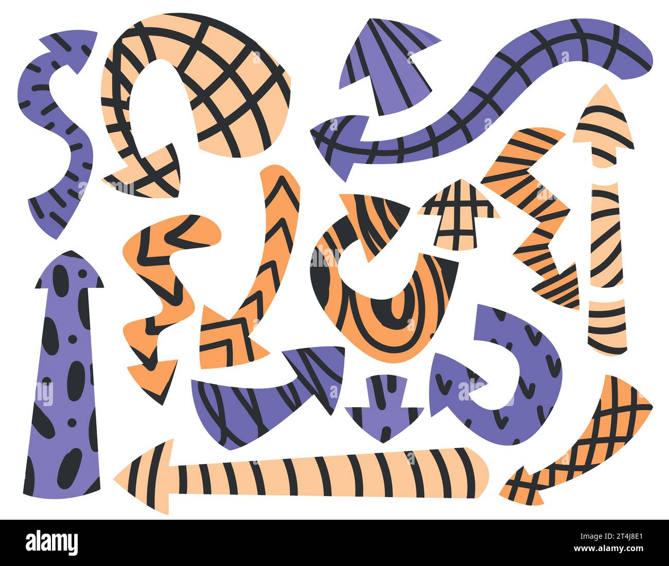 colored thick vector arrows, print inside the arrows, zigzags and lines ...