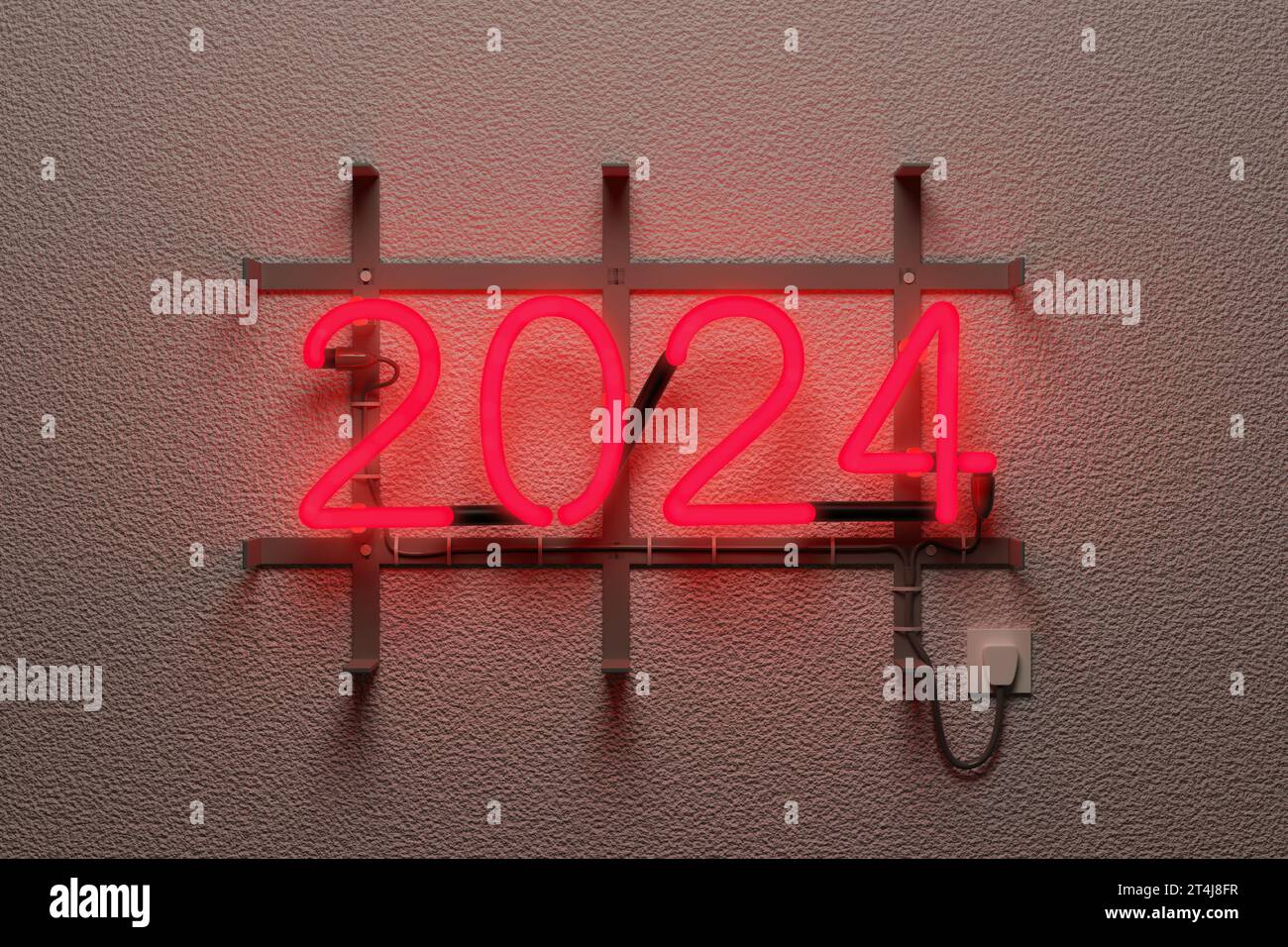 Realistic neon sign with the legend 2024. New year concept. 3d ...
