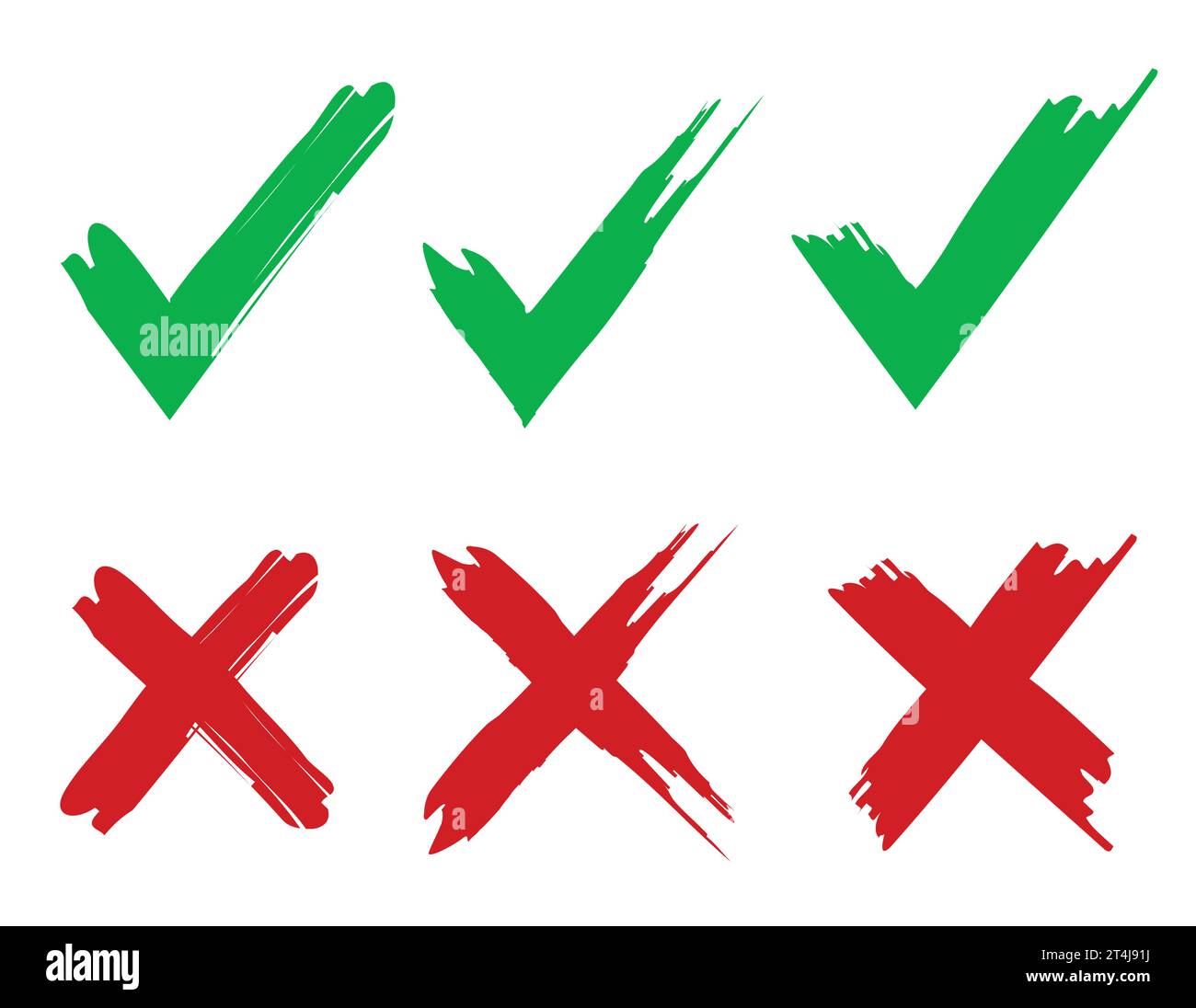 Set of consent sign and prohibition sign, checkmark, cross drawn with ...