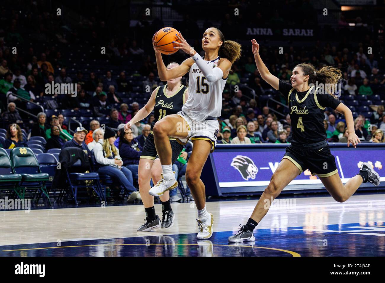 October 30, 2023: Notre Dame forward Natalija Marshall (15) goes up for ...