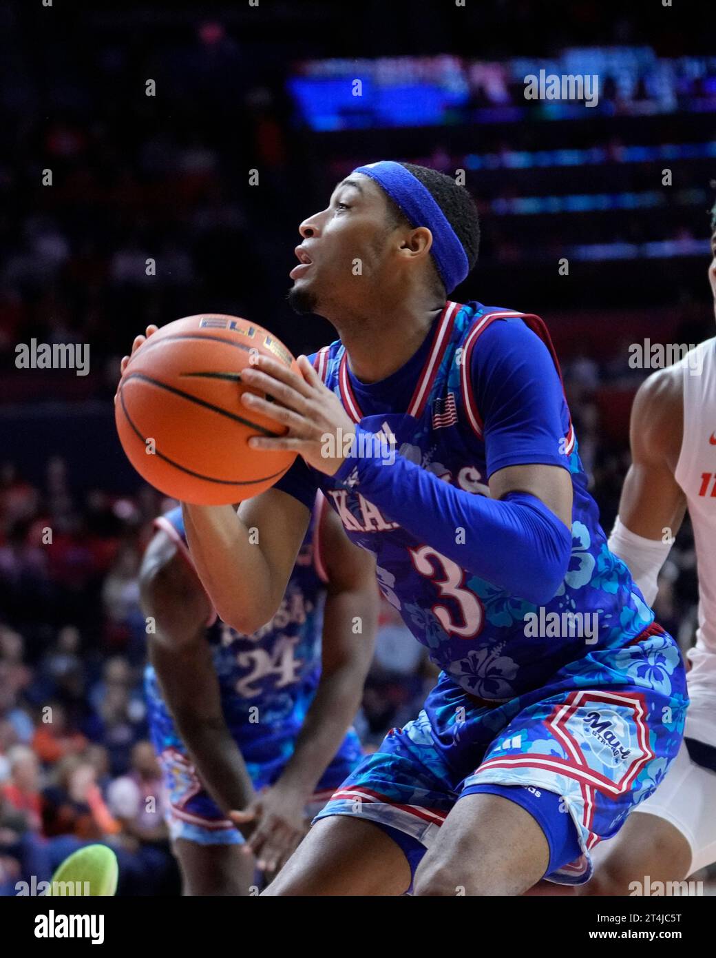Kansas guard Dajuan Harris Jr. looks to shoot during an NCAA college ...