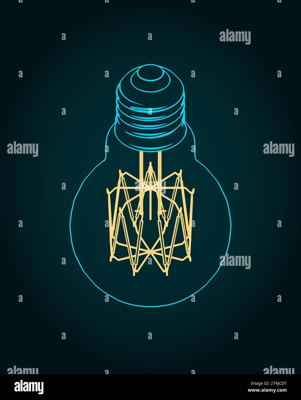 Stylized vector illustration of isometric blueprint of LED lamp with ...