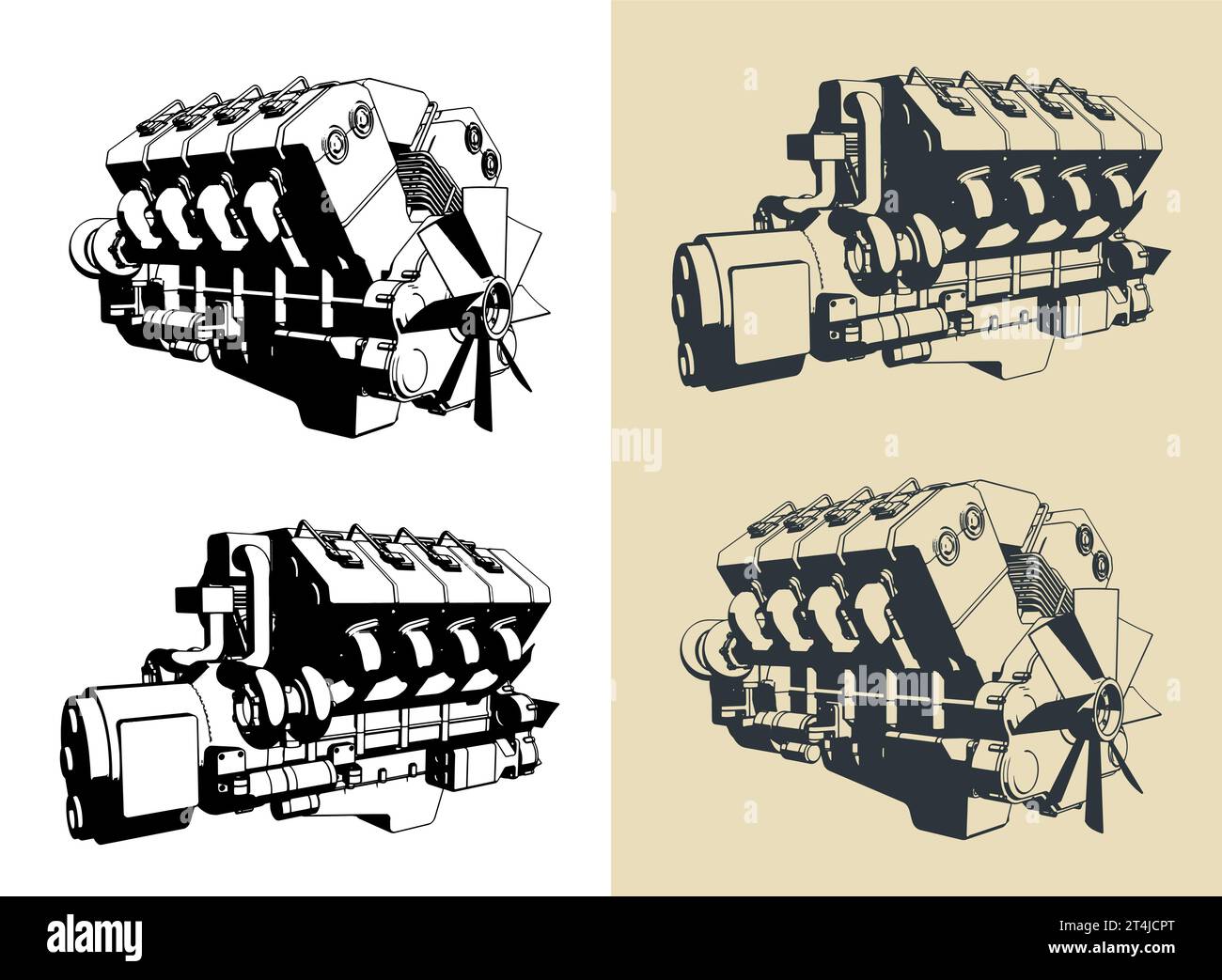 Stylized vector illustrations of turbo diesel engine Stock Vector Image ...