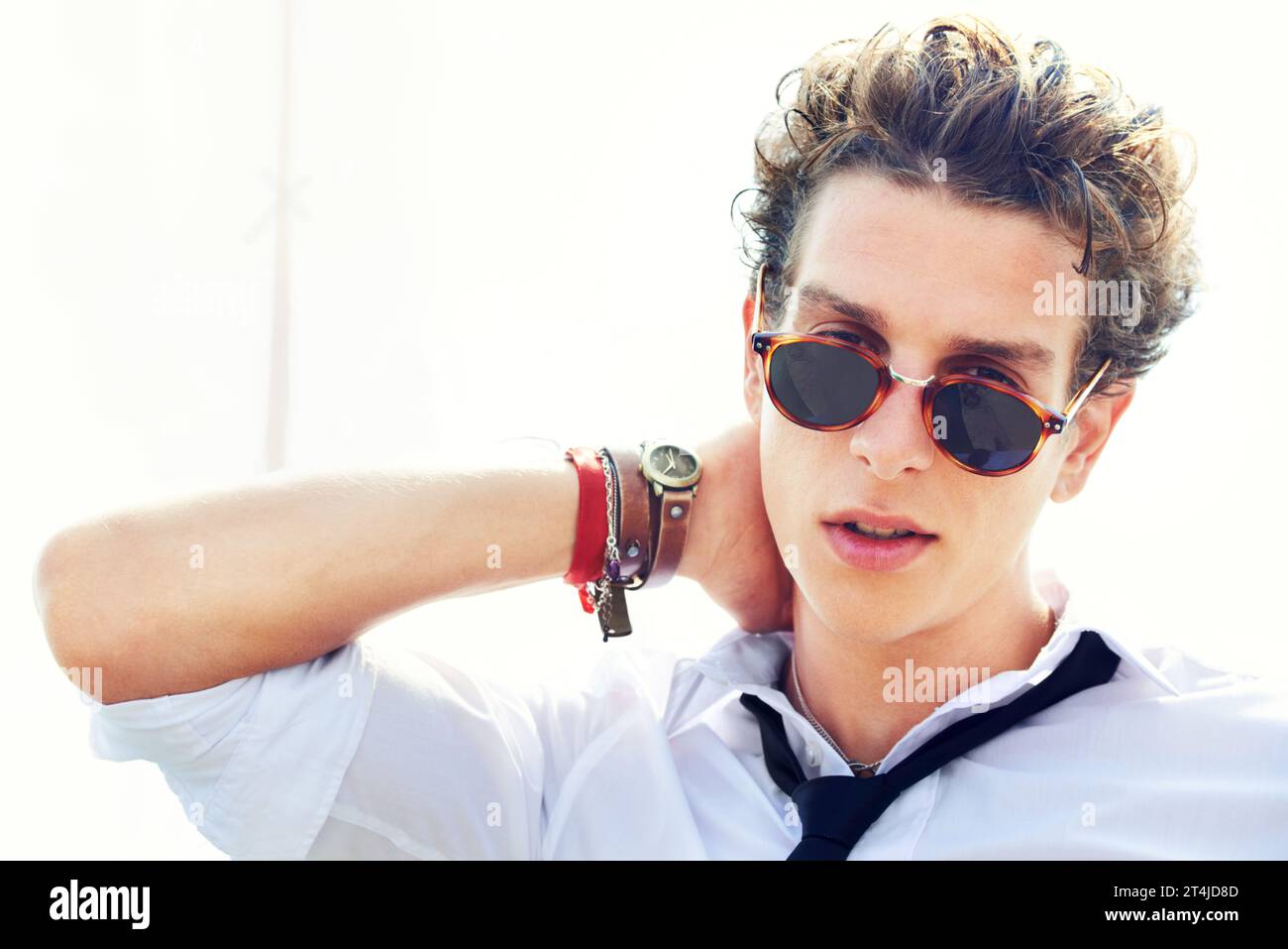 Portrait of man with cool fashion, sunglasses and confidence on white ...