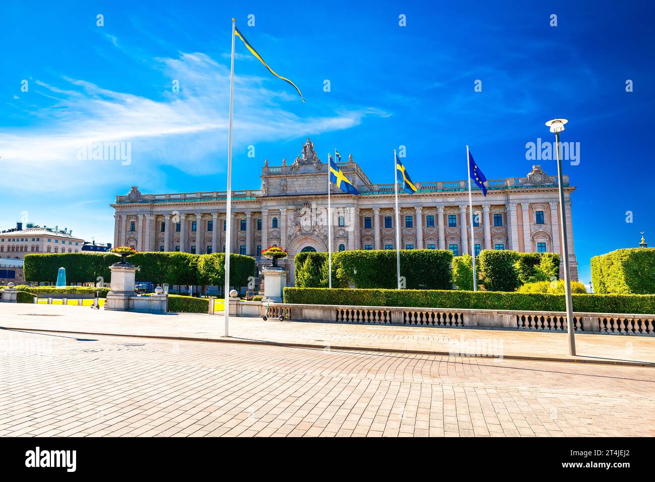 Riksplan park and Swedish parliament The Riksdag house front facade ...