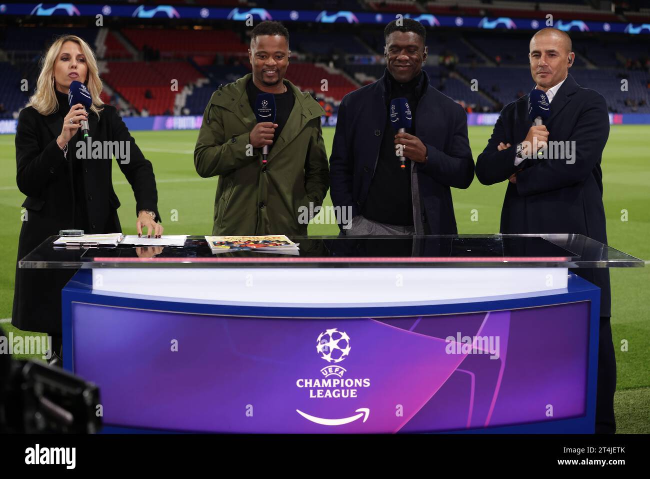 Paris, France. 25th Oct, 2023. The Amazon Prime pitchside commentary ...