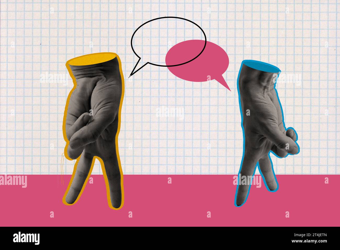 Magazine collage sketch illustration of surreal abstraction two human ...