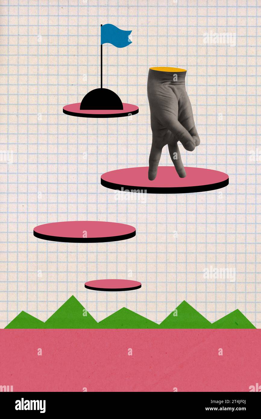 Vertical collage sketch picture of two human fingers climbing up ...