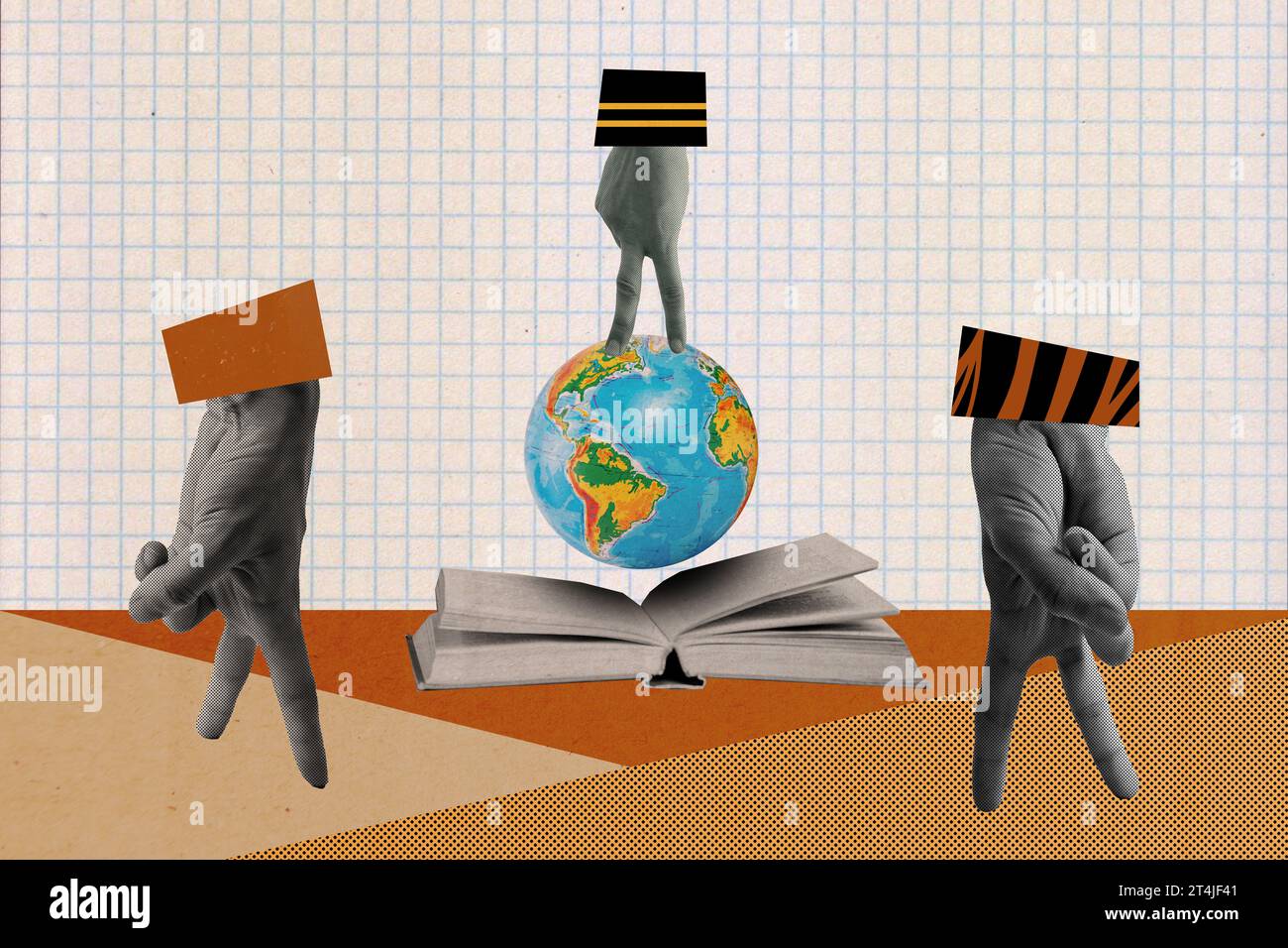 Minimal image collage of human hands students reading books to discover ...