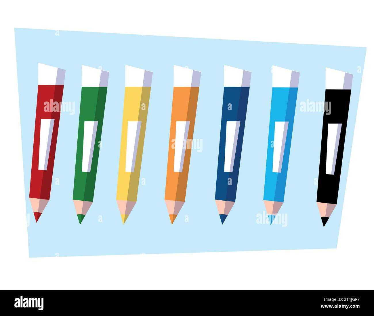 colored pencils, vector graphics flat style, simple drawing, red yellow ...