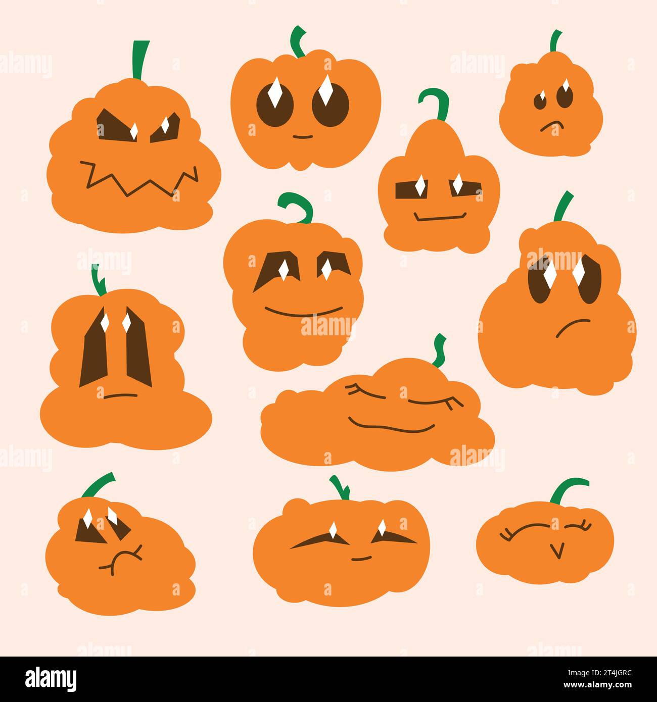 Cute pumpkin stickers character, emotion goodness, sadness, fun ...