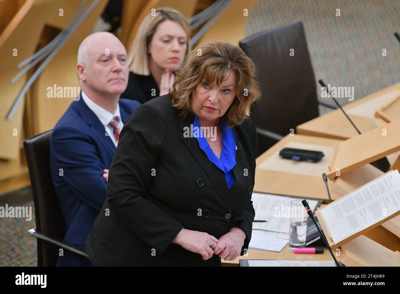 Edinburgh Scotland, UK 31 October 2023. Minister for Transport Fiona Hyslop MSP at the Scottish ...
