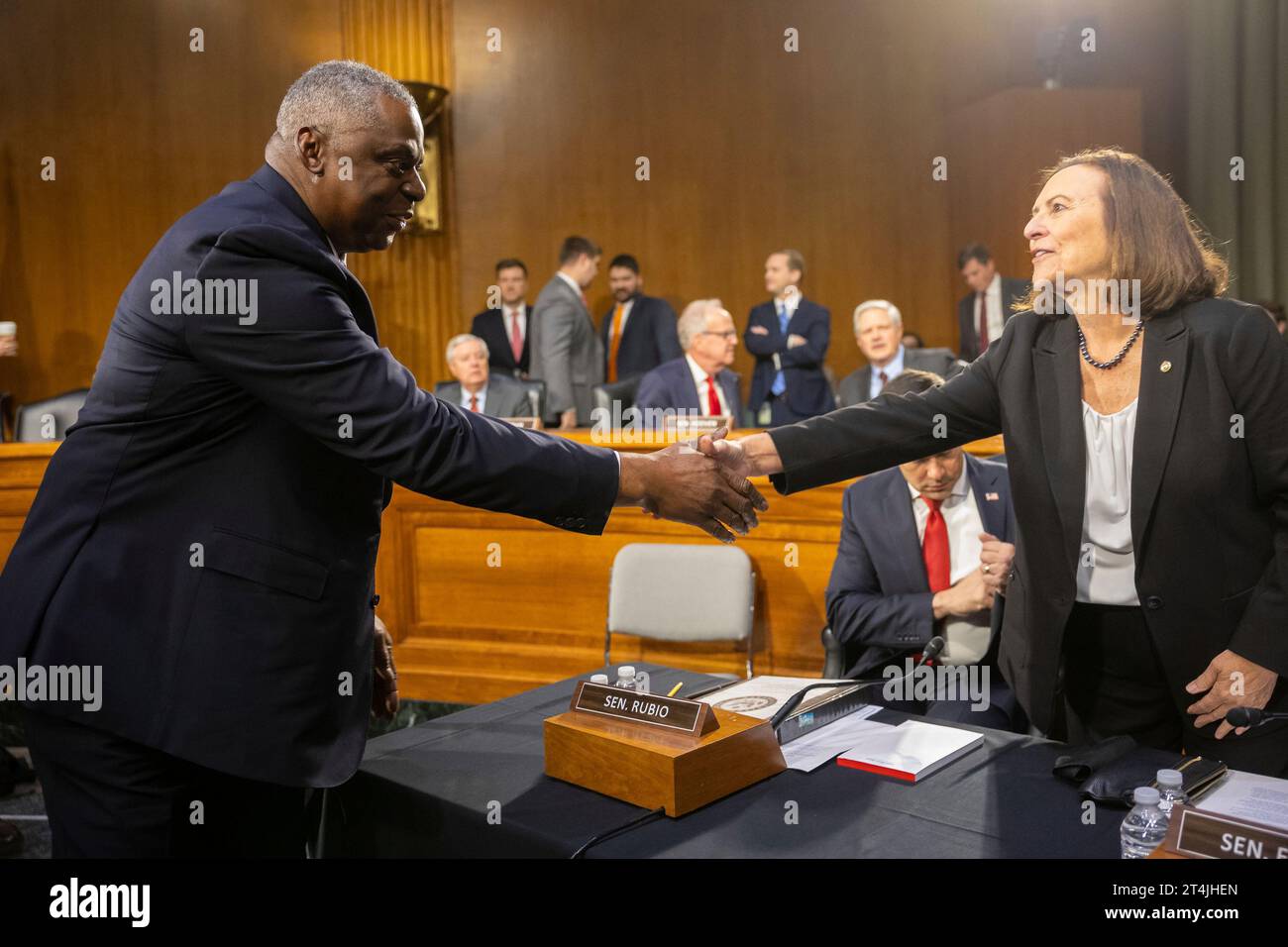 Defense Secretary Lloyd Austin greets Sen. Deb Fischer (R-Neb.) before ...