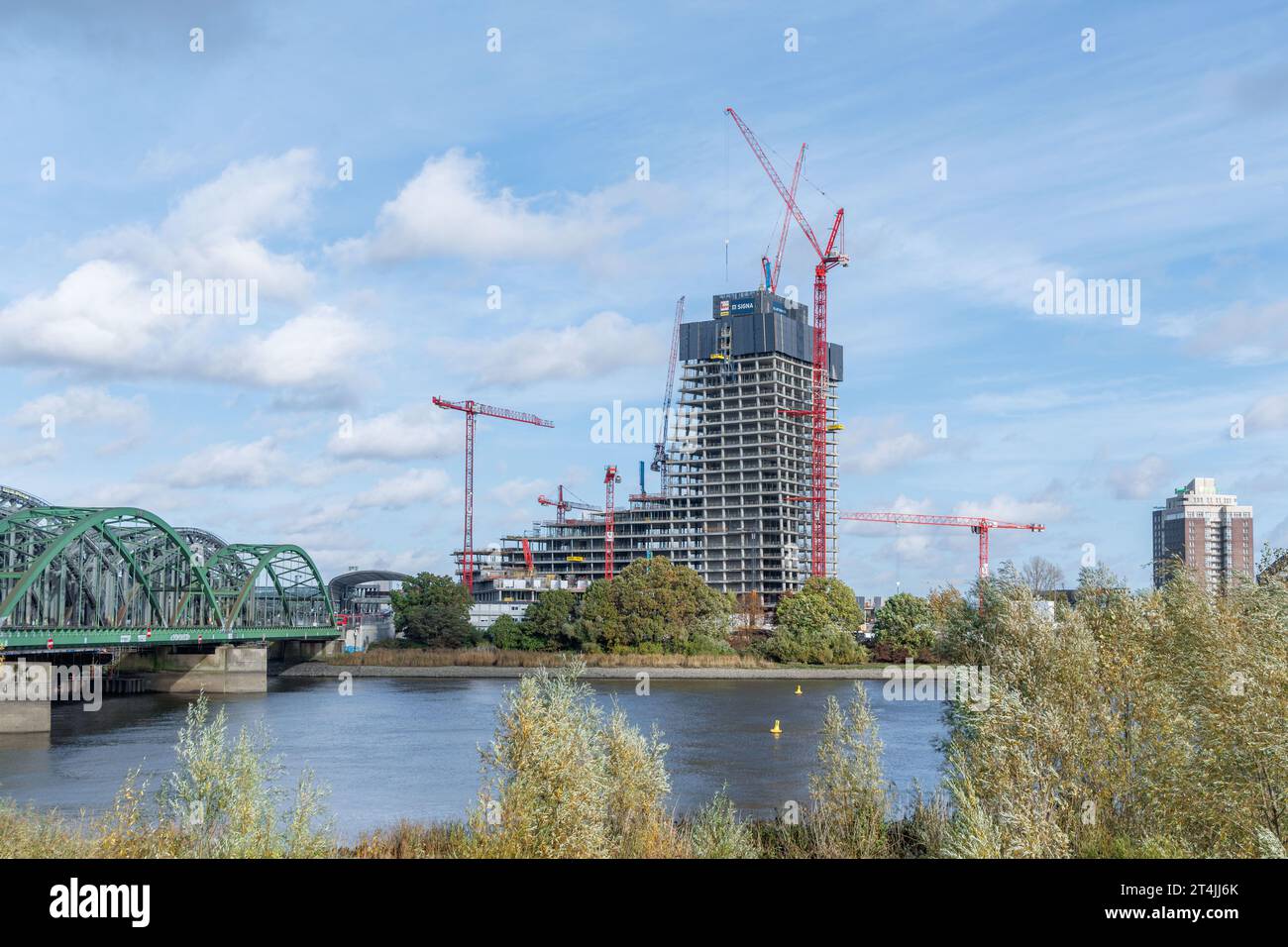 30 October 2023, Hamburg: View of the Elbtower construction site at the ...