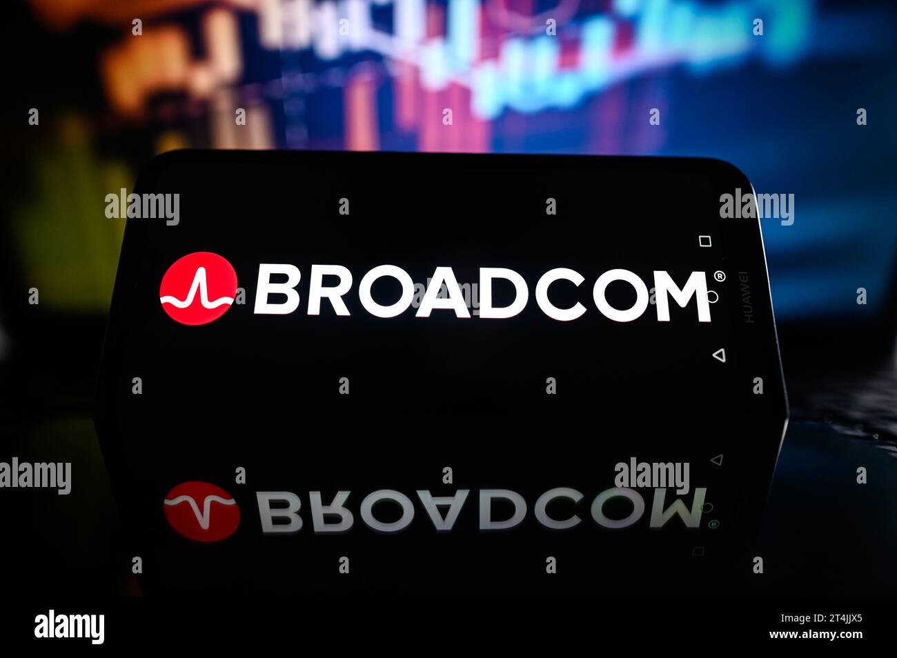 In this photo illustration a Broadcom logo is displayed on a smartphone ...