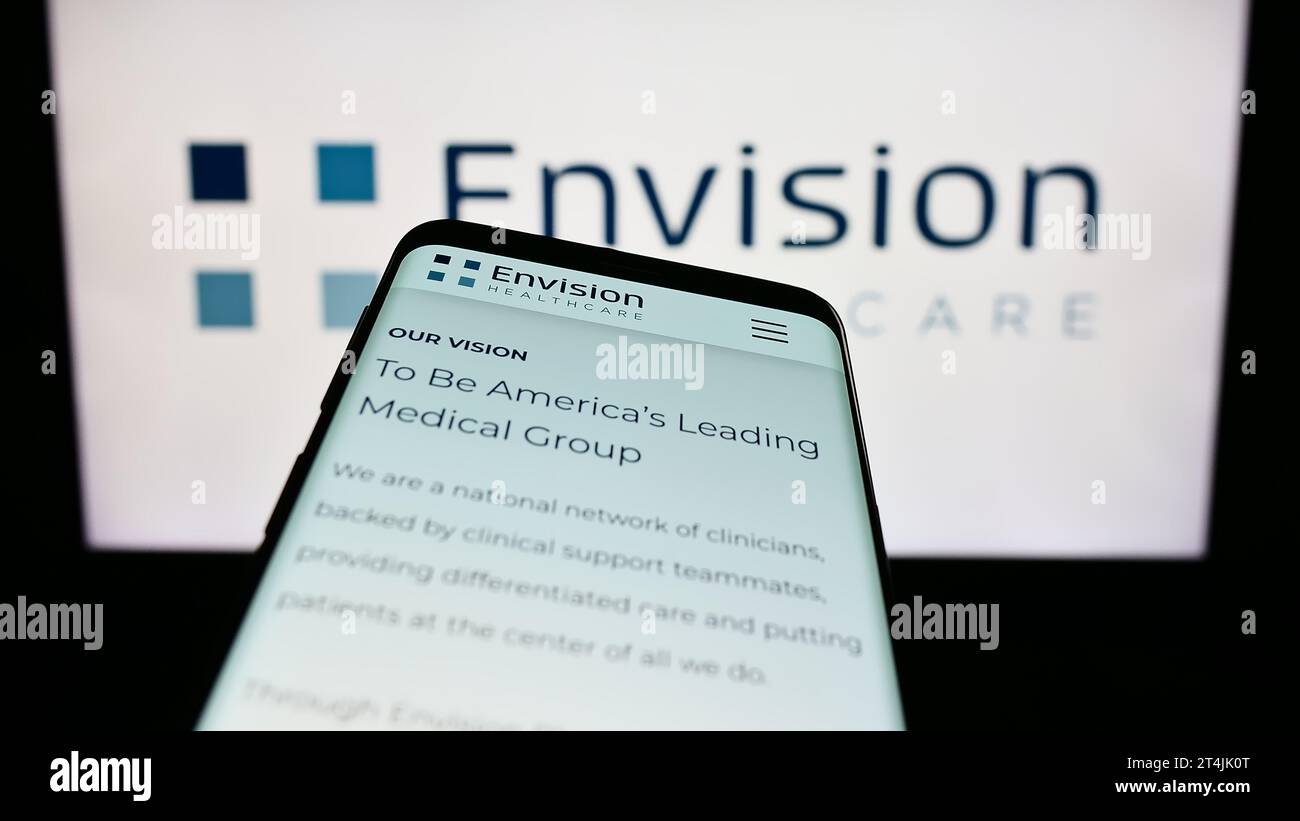 Mobile phone with webpage of US hospital company Envision Healthcare in ...