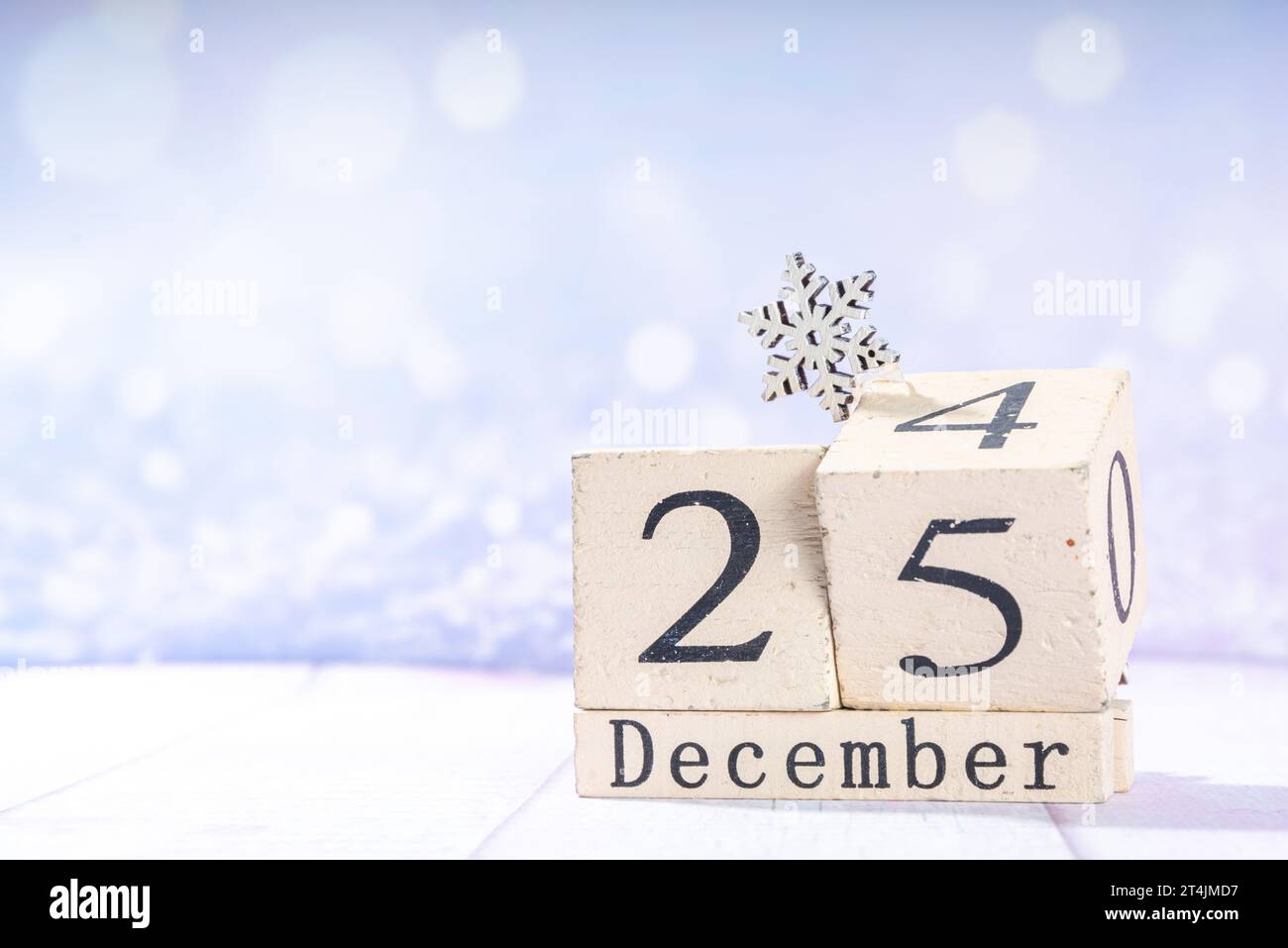 Simple minimal Christmas card background. Block wooden calendar with ...