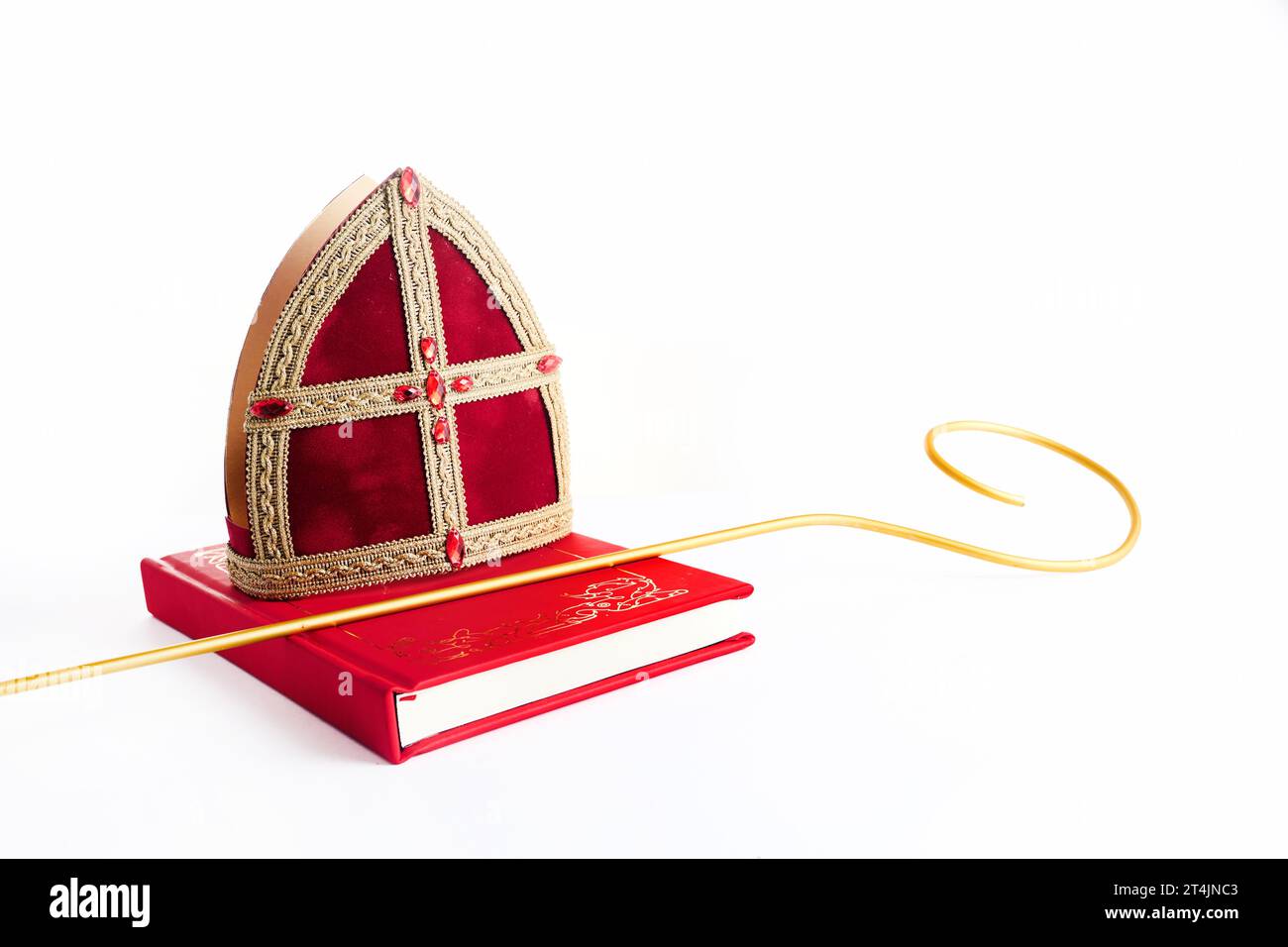 Dutch holiday Sinterklaas background with mitre or mijter staff and ...