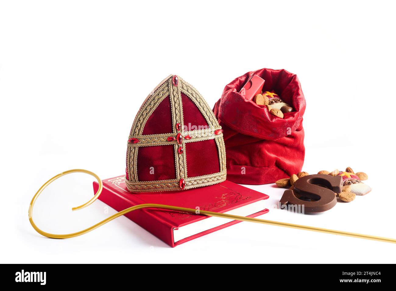 Dutch holiday Sinterklaas background with mitre or mijter staff and ...